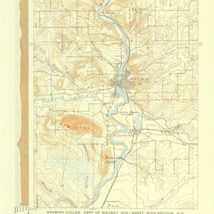 Wausau Map of Wausau Wisconsin Topographic Print Antique - Etsy