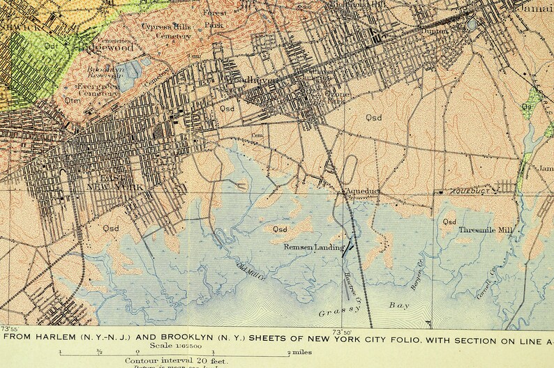 Antique BROOKLYN Map of QUEENS New York Topographic Map Print Manhattan Hempstead - Etsy