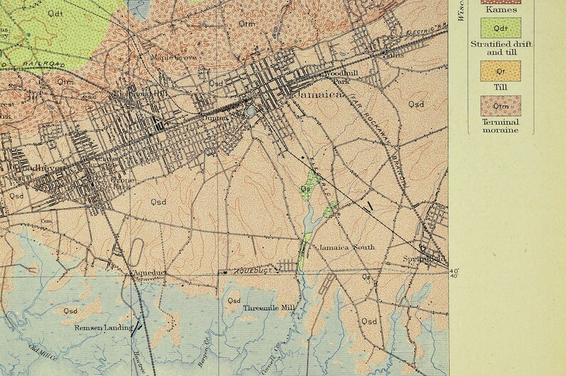 Antique BROOKLYN Map of QUEENS New York Topographic Map Print Manhattan Hempstead - Etsy