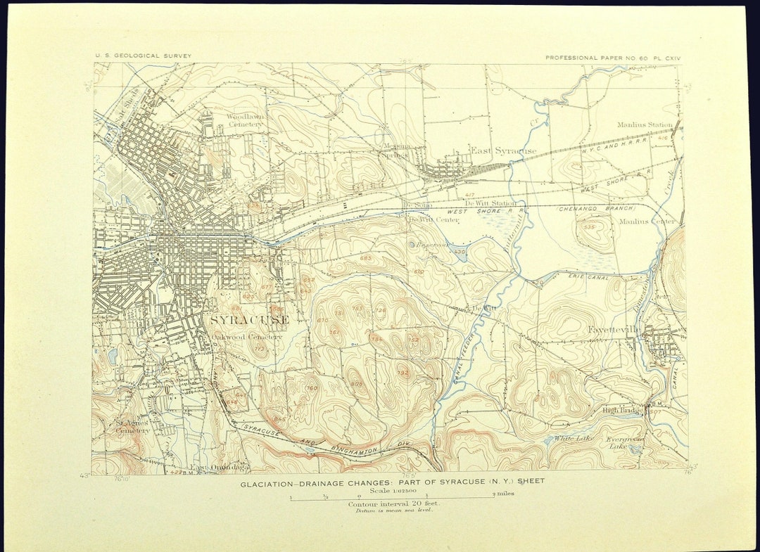 Vintage Syracuse New York Map Topographic Print East Fayetteville De ...