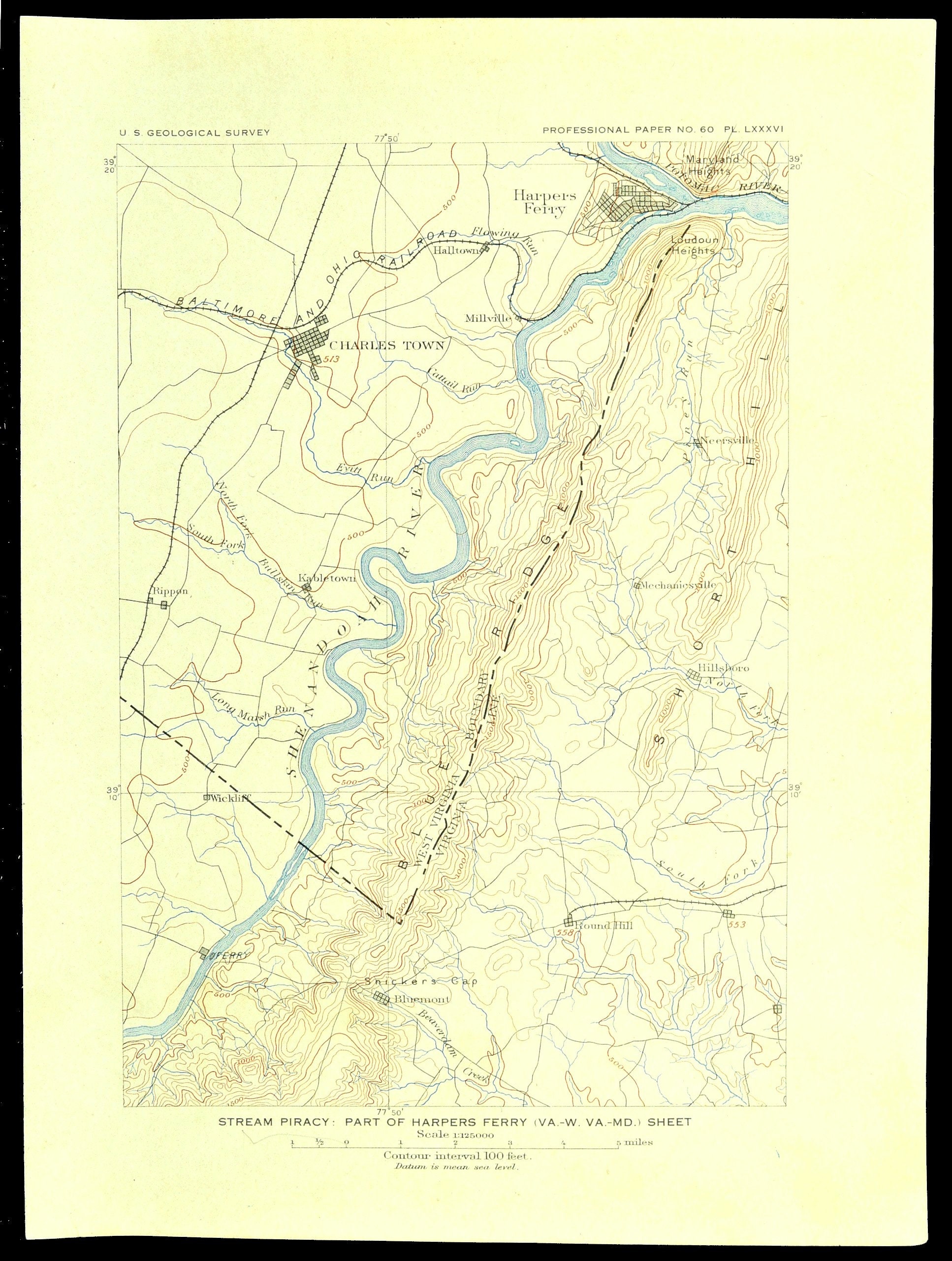 Harpers Ferry Map of Charles Town West Virginia Topographic Print ...