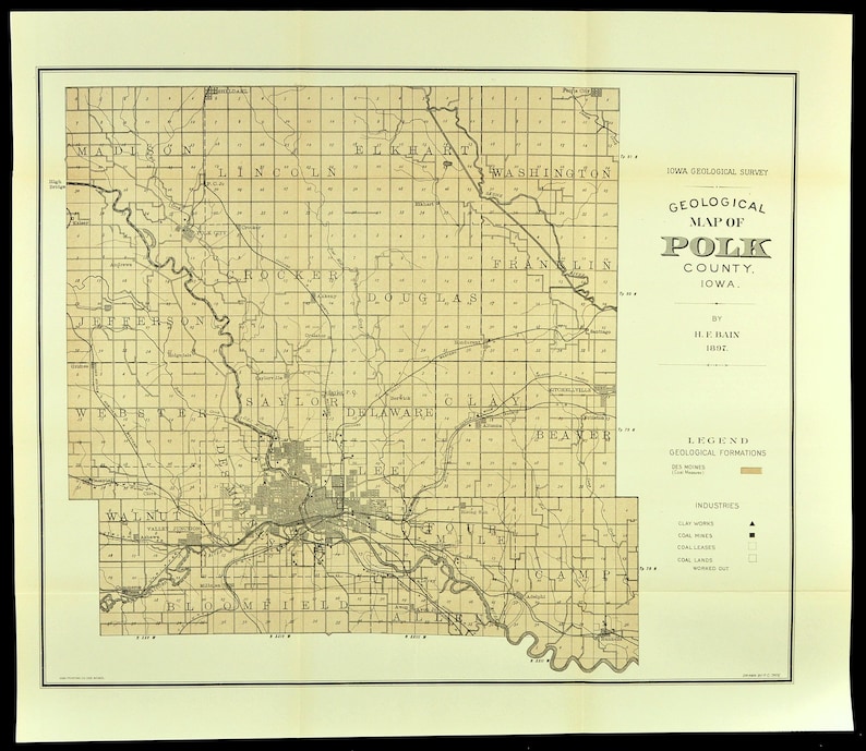 Polk County Iowa Map Antique Original Geological Map Des - Etsy