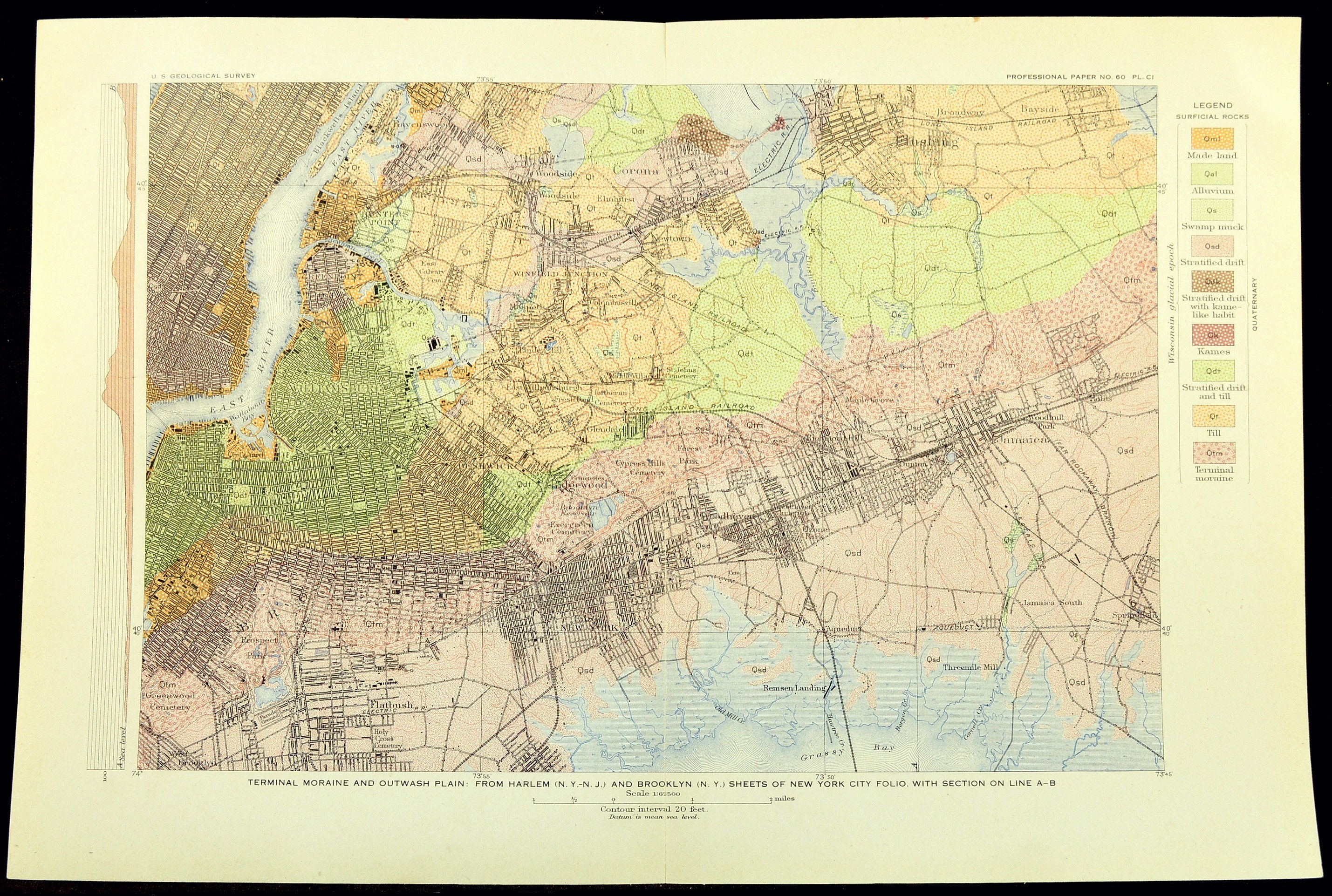 Antique BROOKLYN Map of QUEENS New York Topographic Map Print Manhattan ...