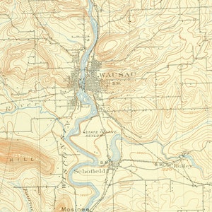 Wausau Map of Wausau Wisconsin Topographic Print Antique - Etsy