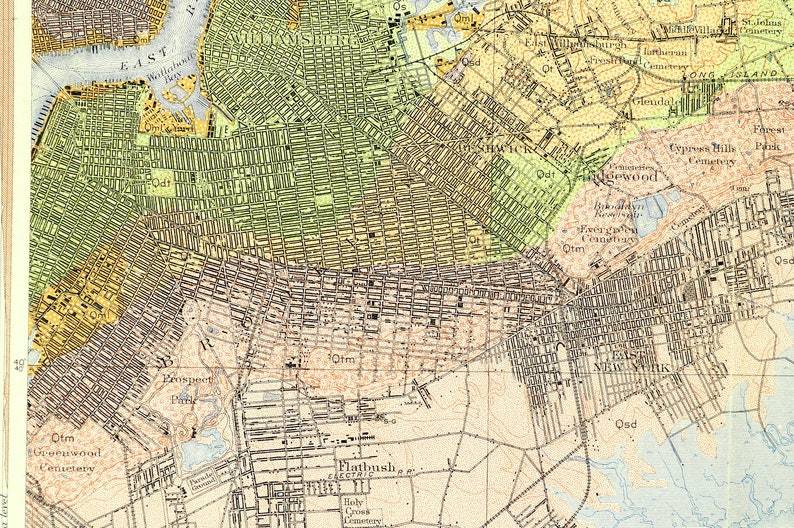 Antique BROOKLYN Map of QUEENS New York Topographic Map Print Manhattan Hempstead - Etsy