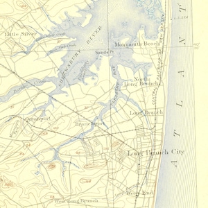 Sandy Hook Map of Long Branch City New Jersey Topographic Map Print ...