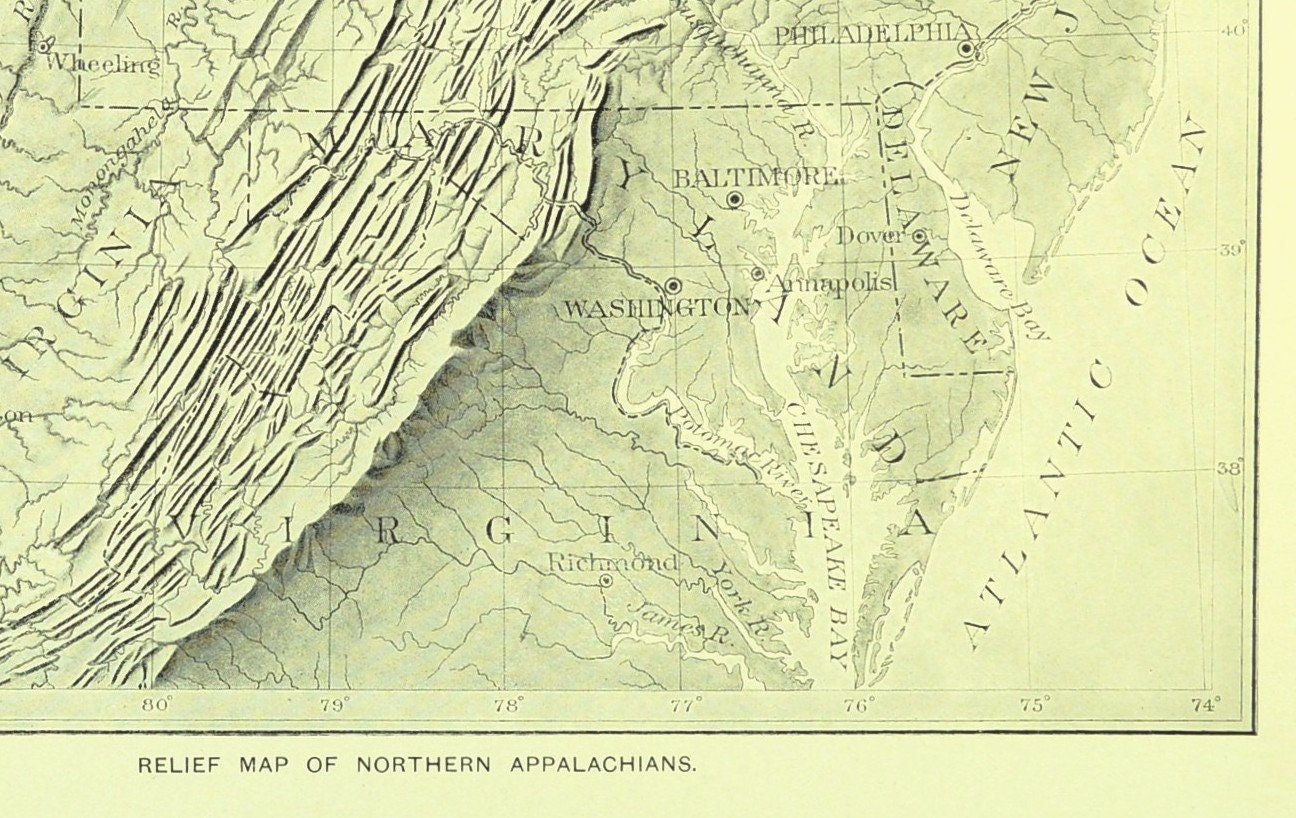Appalachian Mountains Map of Appalachians Relief Map - Etsy