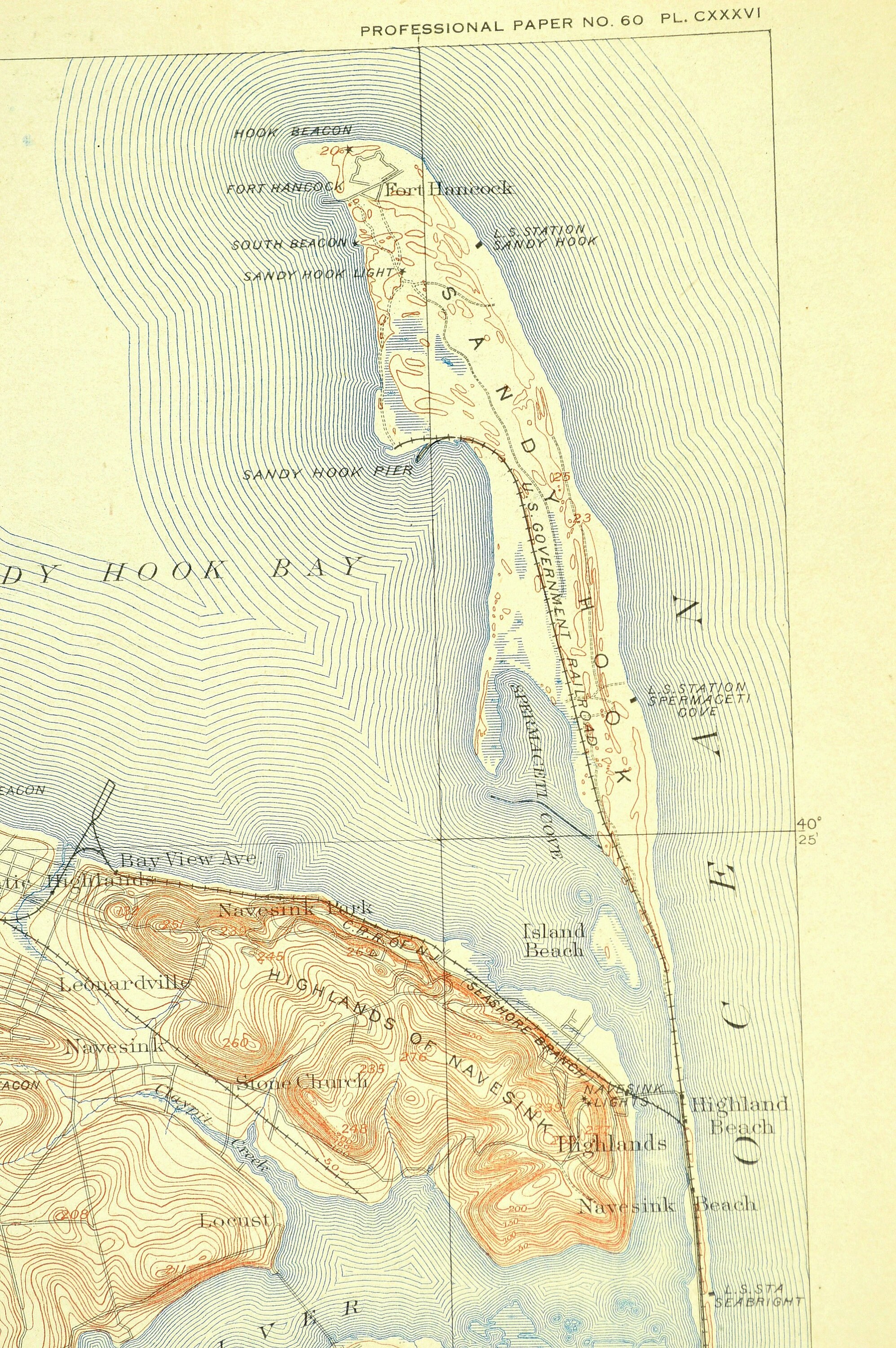 Sandy Hook Map of Long Branch City New Jersey Topographic Map - Etsy