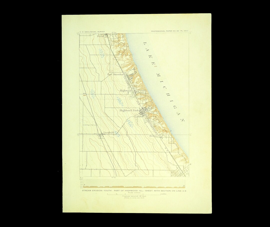 Highland Park Map of Highwood Illinois Topographic Print - Etsy
