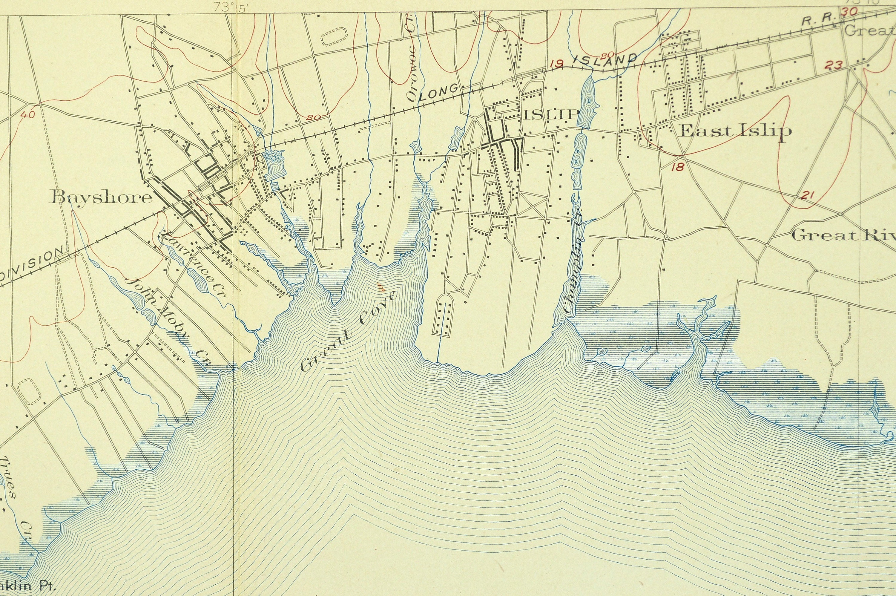 Babylon Map of Bay Shore New York Topographic Print Antique Long Island ...