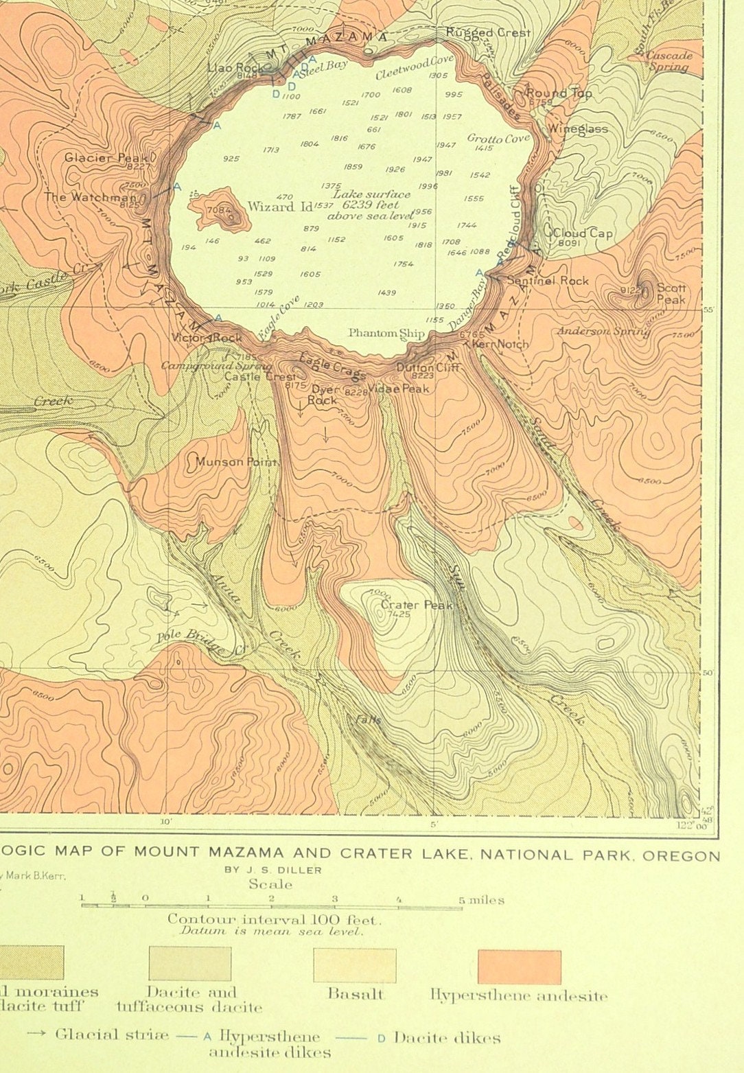 Crater Lake Map of Crater Lake National Park Oregon Topographic Print ...