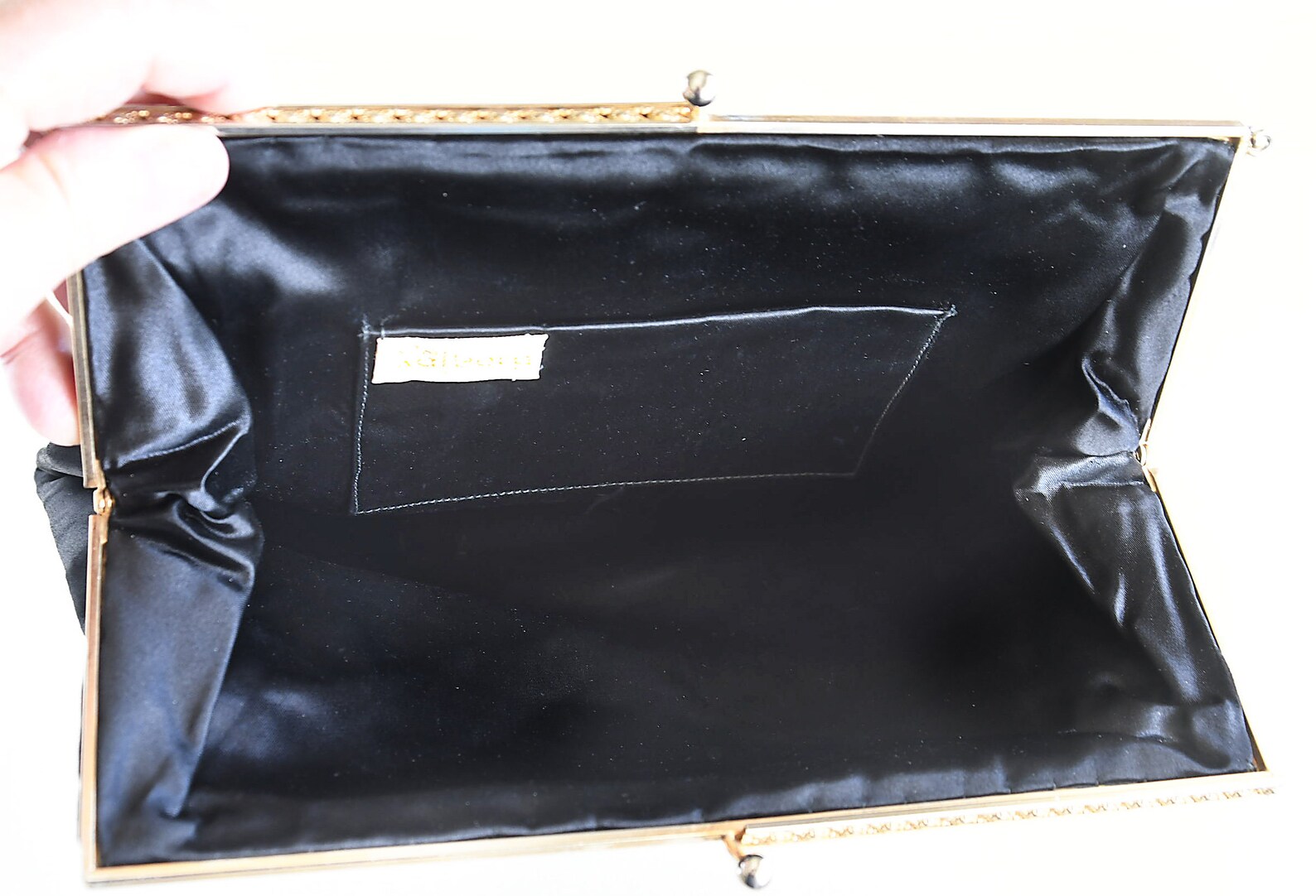 Large Vintage WALBORG Satin Purse, TAMBOUR EMBROIDERY on Black Silk ...