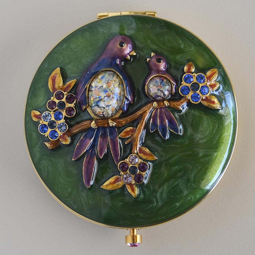 Jay Strongwater for Estee Lauder ENAMEL and CRYSTALS Compact, Birds on ...
