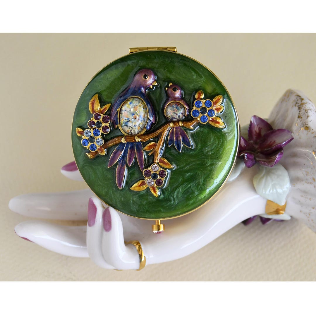 Jay Strongwater ENAMEL and CRYSTALS Compact, Birds on Powder Compact ...
