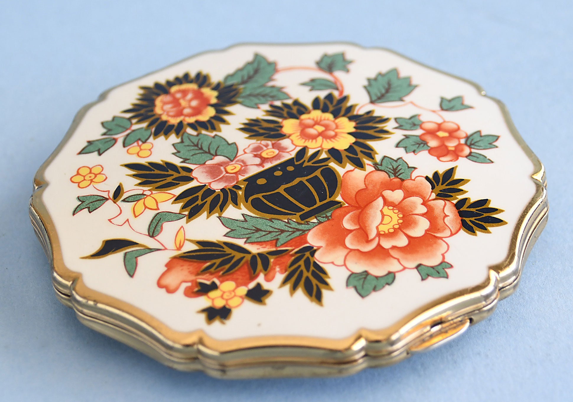 Vintage STRATTON IMARI Style Powder Compact With FLOWERS, 1970's ...