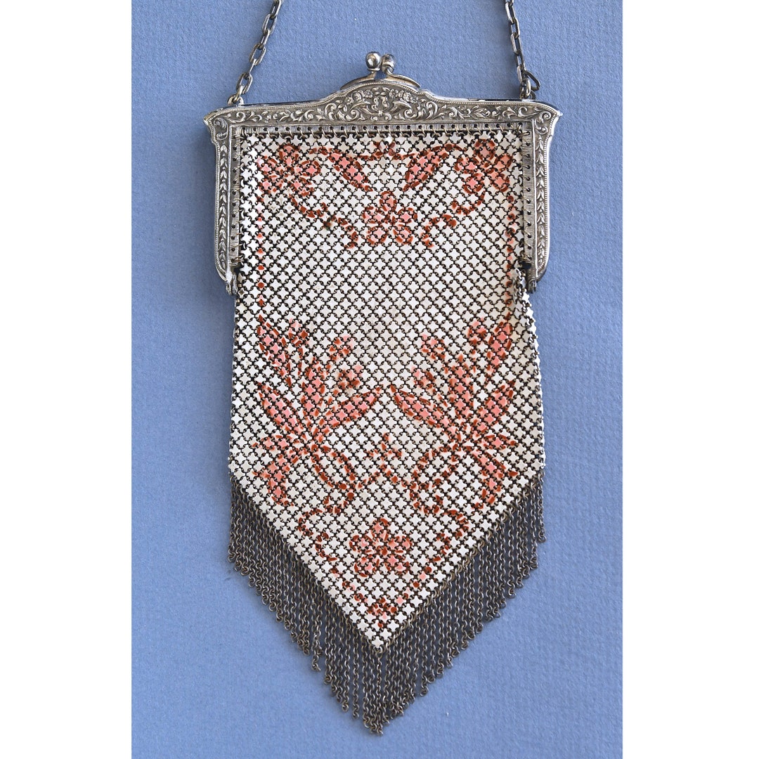 MANDALIAN MESH Purse, Pink White Mandalian, FLOWERS on Mesh Purse, 1920 ...
