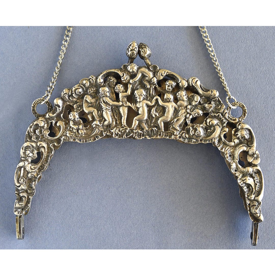 Antique Vivaldi Italy (800) Silver Filigree Purse Frame With Cherubs, 5 ...