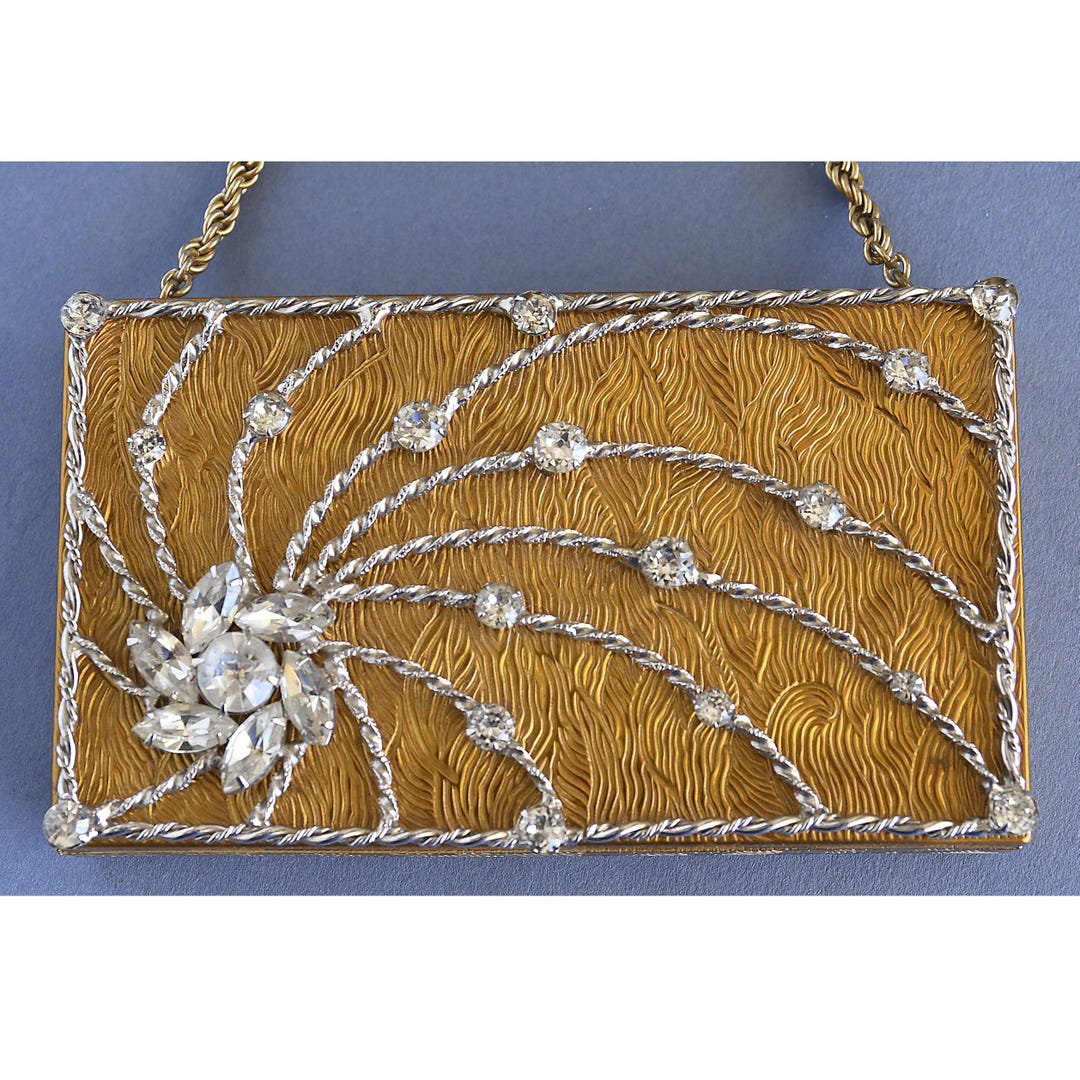 Vintage EVANS Carryall With RHINESTONES, Gold Toned Carryall With ...