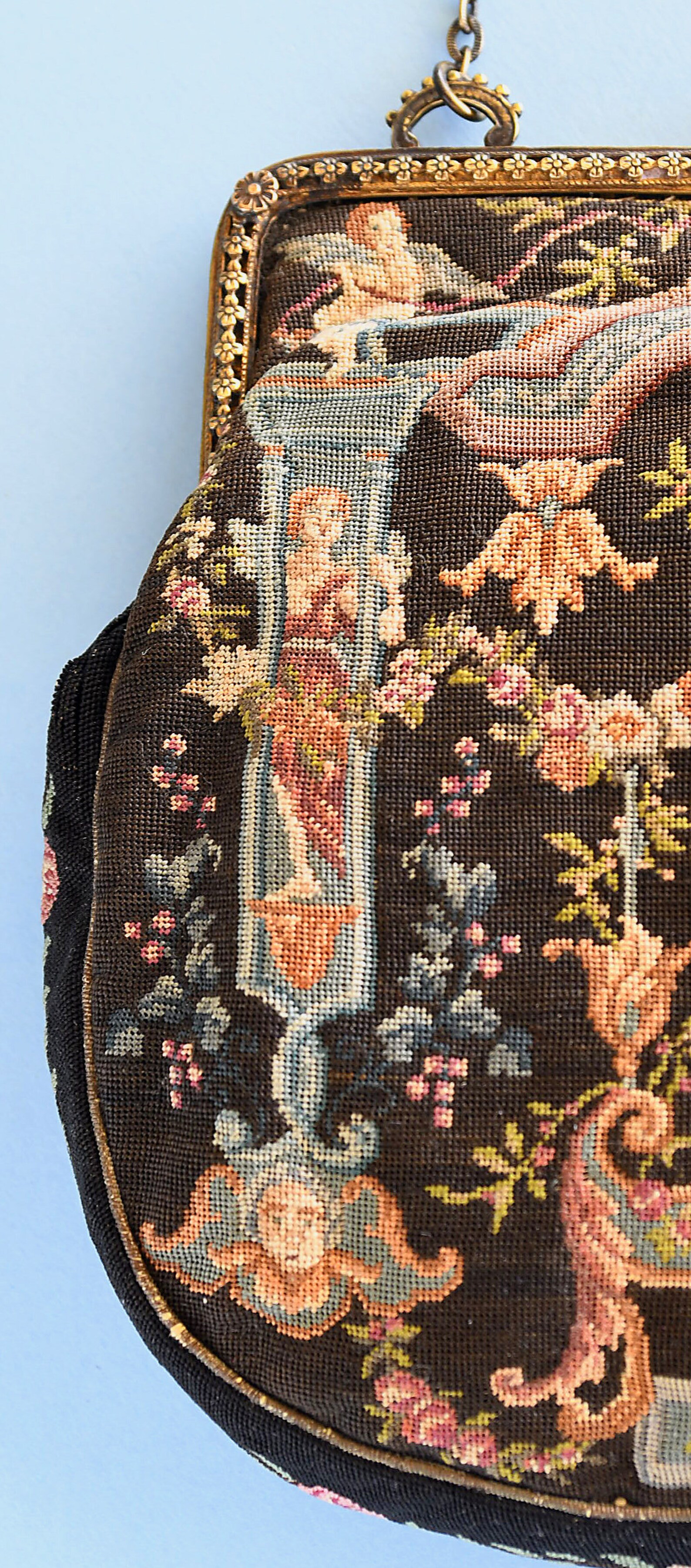 Vintage FIGURAL MICRO Petite Point Purse, Angels and Cherubs, Gold ...