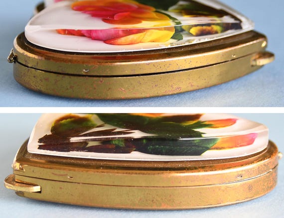 Vintage HEART Shaped Lucite Powder Compact, Reverse C… - Gem