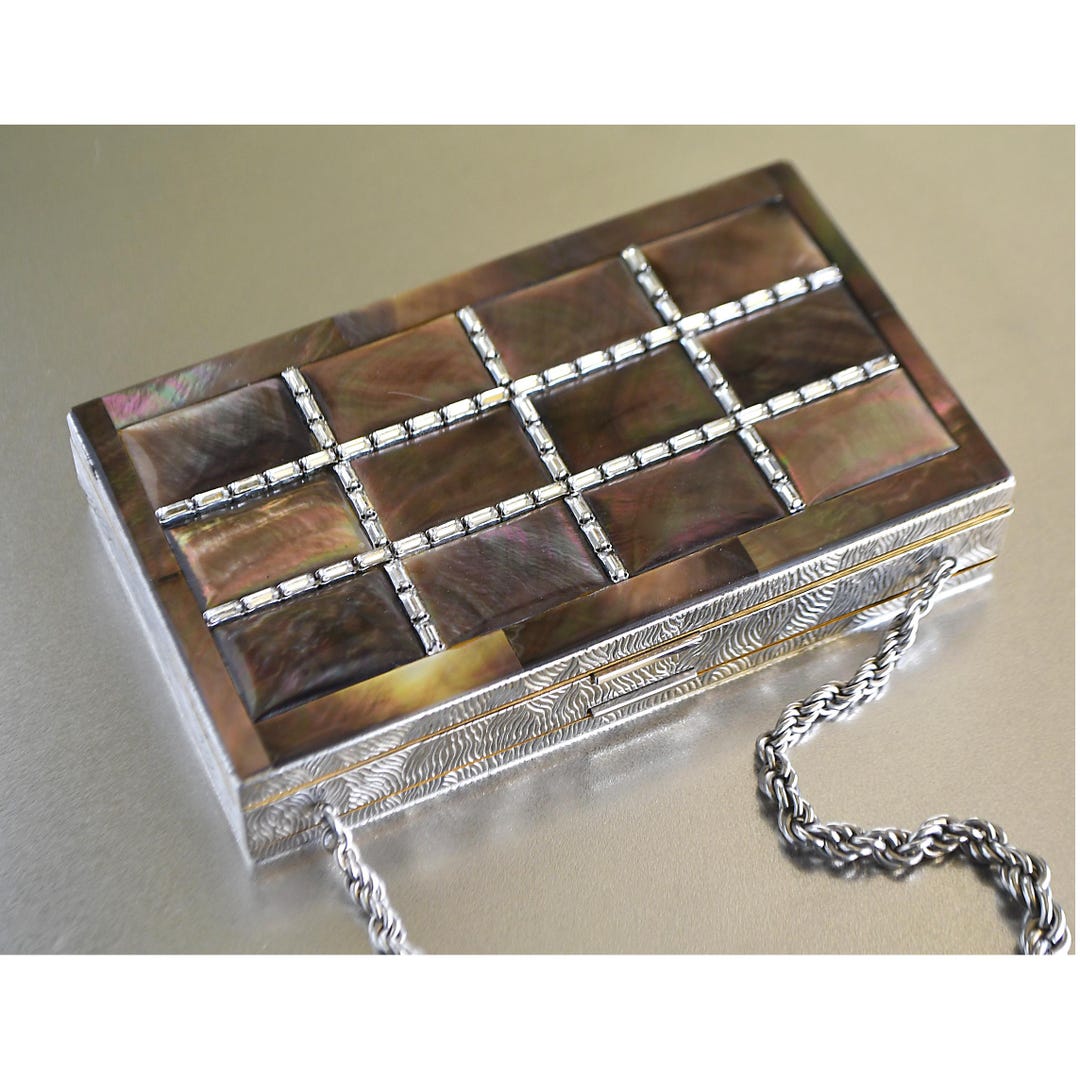 Vintage Evans MOTHER of PEARL Carryall , 1950's MOP Vanity Compact ...