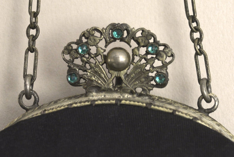 TRINITY PLATE FRAME With Green Gems, Vintage Petit Point Purse, Jeweled ...