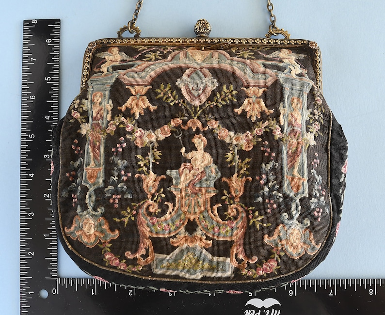 Vintage FIGURAL MICRO Petite Point Purse, Angels and Cherubs, Gold ...