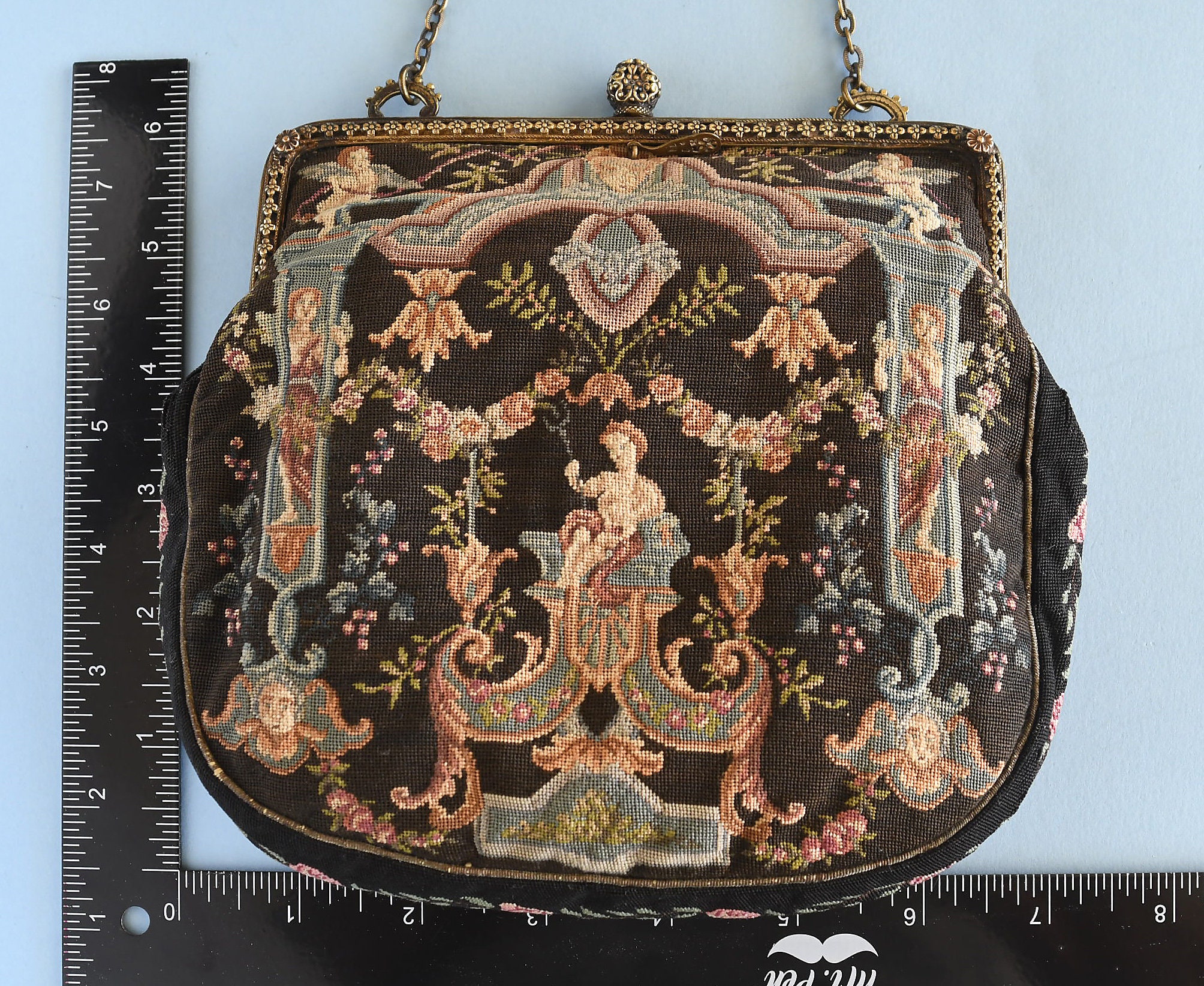 Vintage FIGURAL MICRO Petite Point Purse, Angels and Cherubs, Gold ...