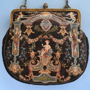 Vintage FIGURAL MICRO Petite Point Purse, Angels and Cherubs, Gold ...