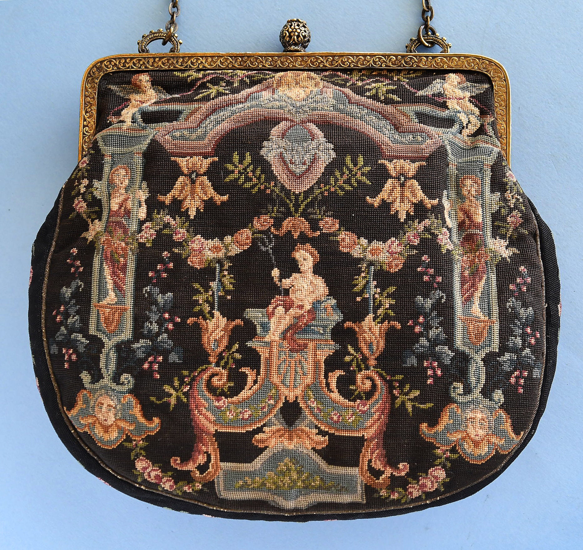 Vintage FIGURAL MICRO Petite Point Purse, Angels and Cherubs, Gold ...