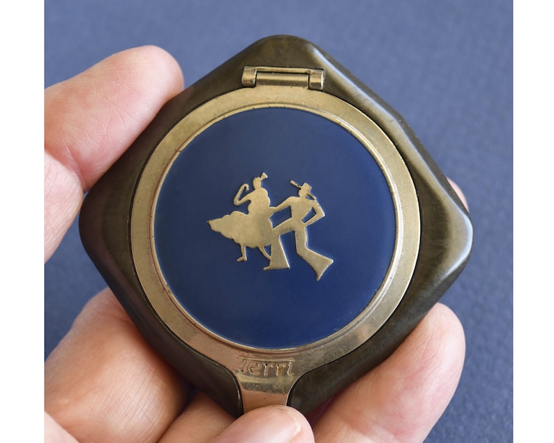 RARE TERRI 1930's Compact, Black and Blue With Silver Dancing Couples ...
