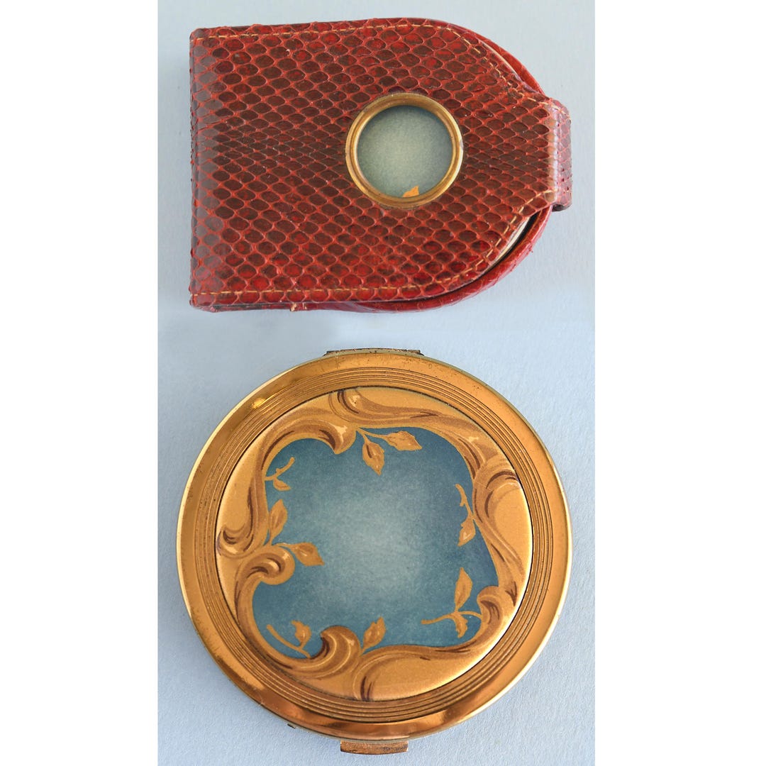 COTY Compact With CASE, Gold and Enameled 1940's Powder Compact ...