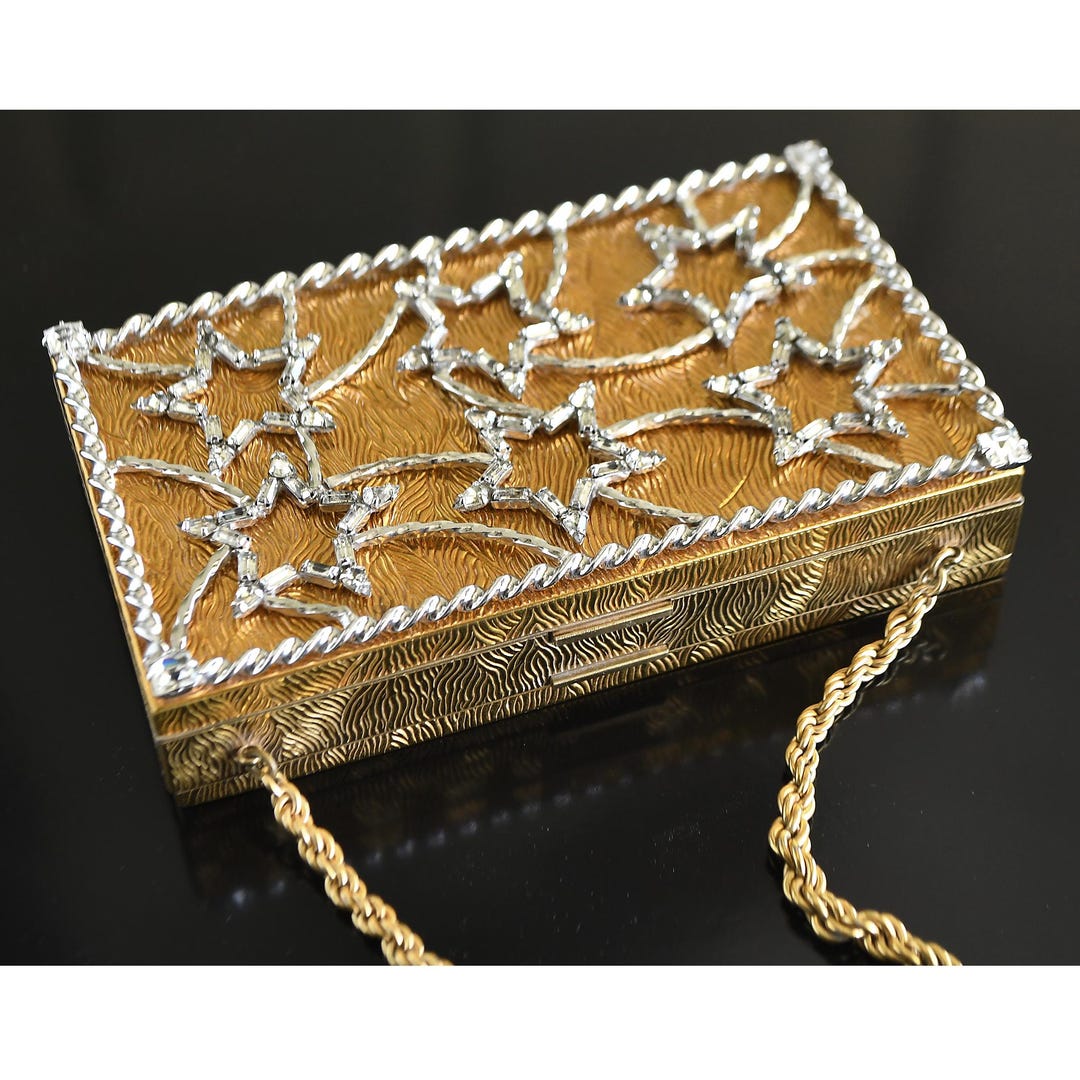 Vintage EVANS Carryall With RHINESTONE STARS, Gold Toned Carryall With ...