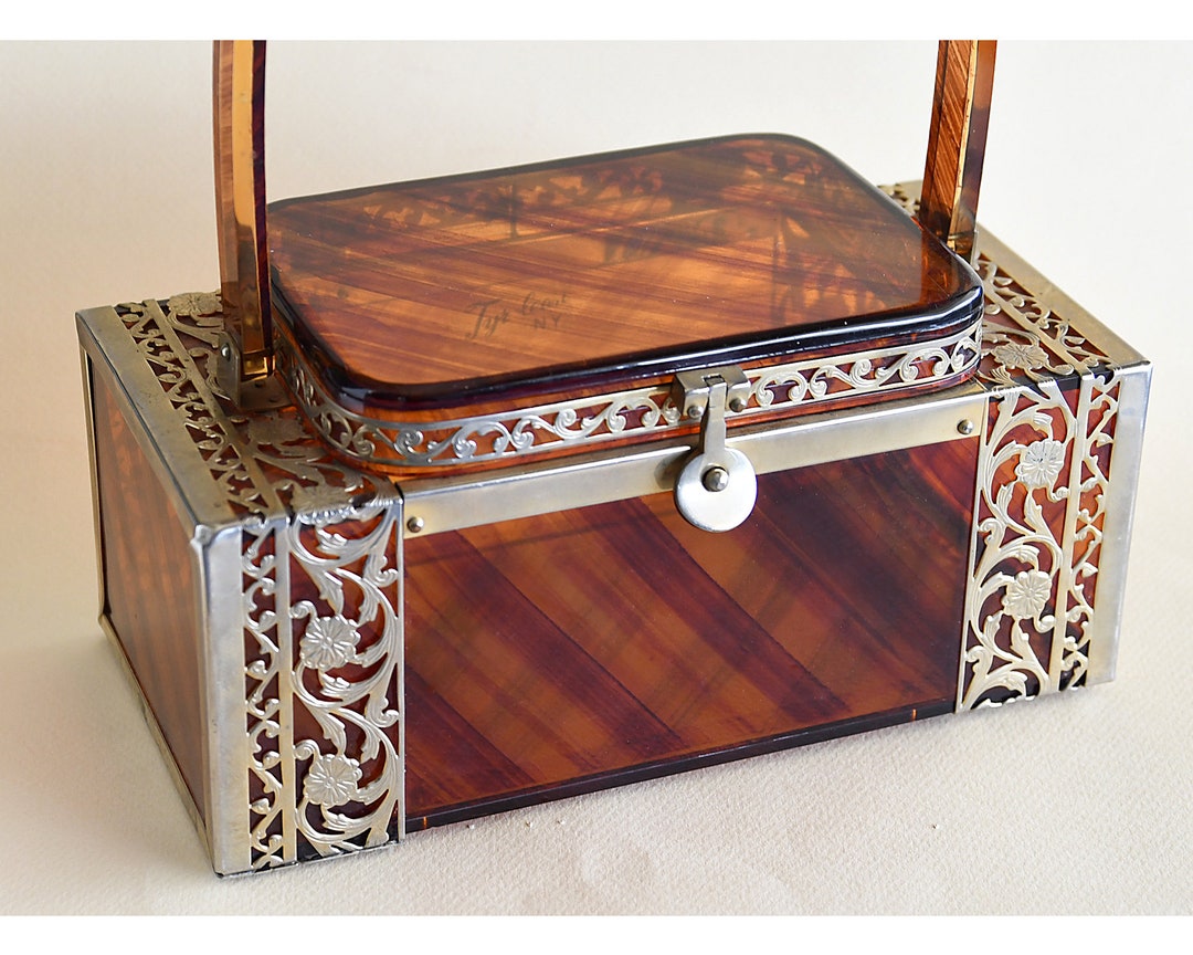 Vintage TYROLEAN LUCITE Purse, Gold Metal FILIGREE on Edges, Gorgeous ...