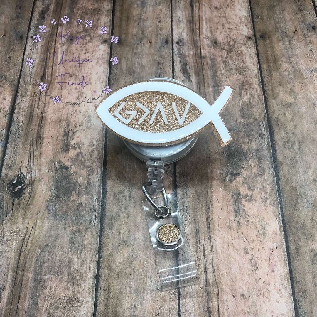 Christian Badge Reel, Jesus Fish Badge Reel, Faith Badge Reel, Golden ...