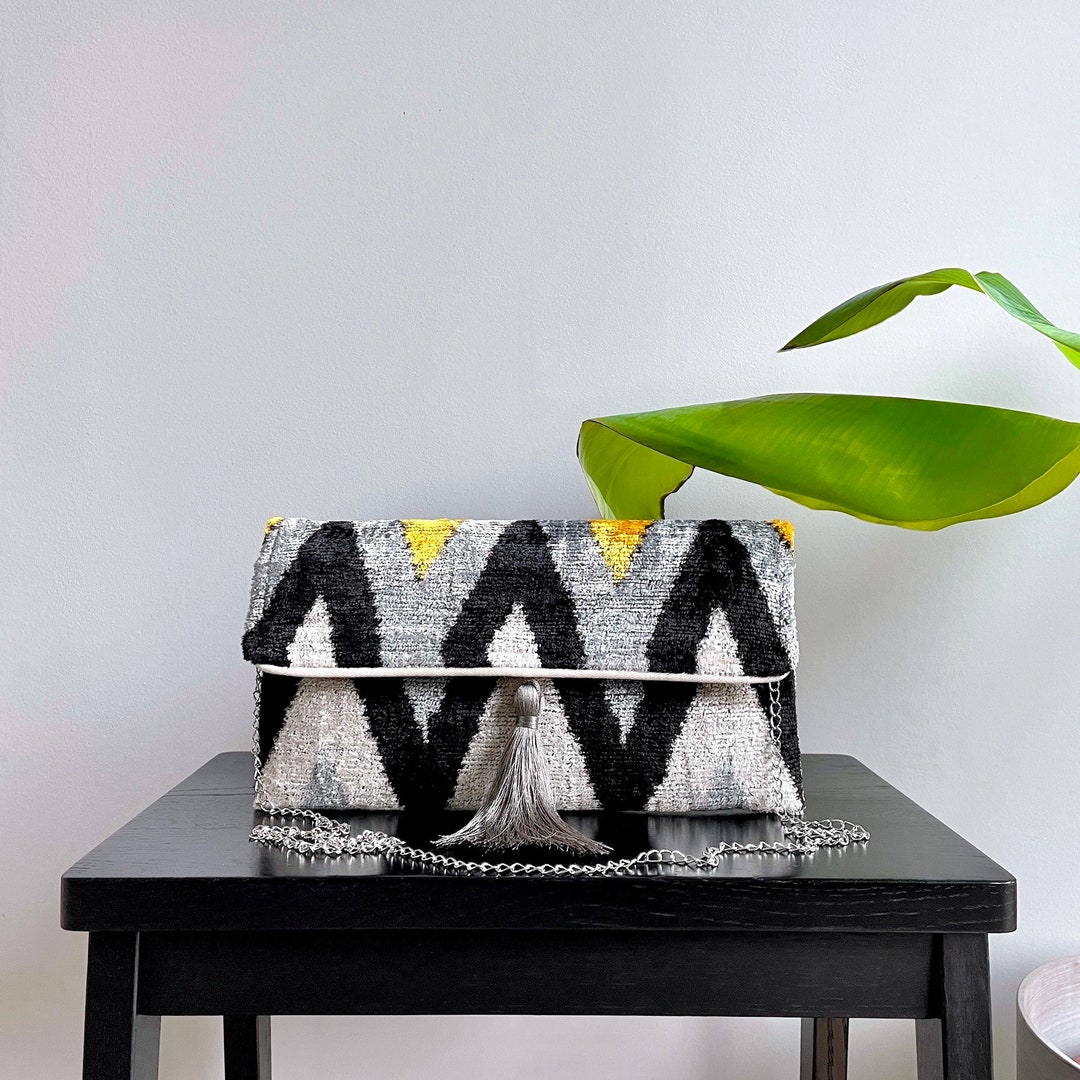 Ikat Clutch Bag Vulcano Piano – Handmade Velvet Boho Purse for Everyday ...