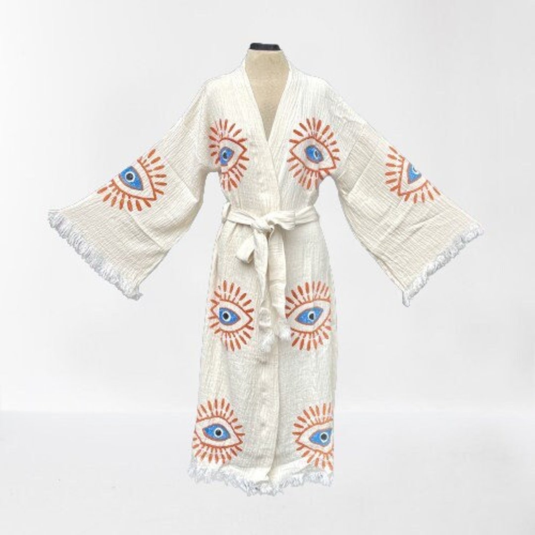 Muslin Robe Awake Evil Eye – Turkish Kimono Awake Evil Eye - Etsy