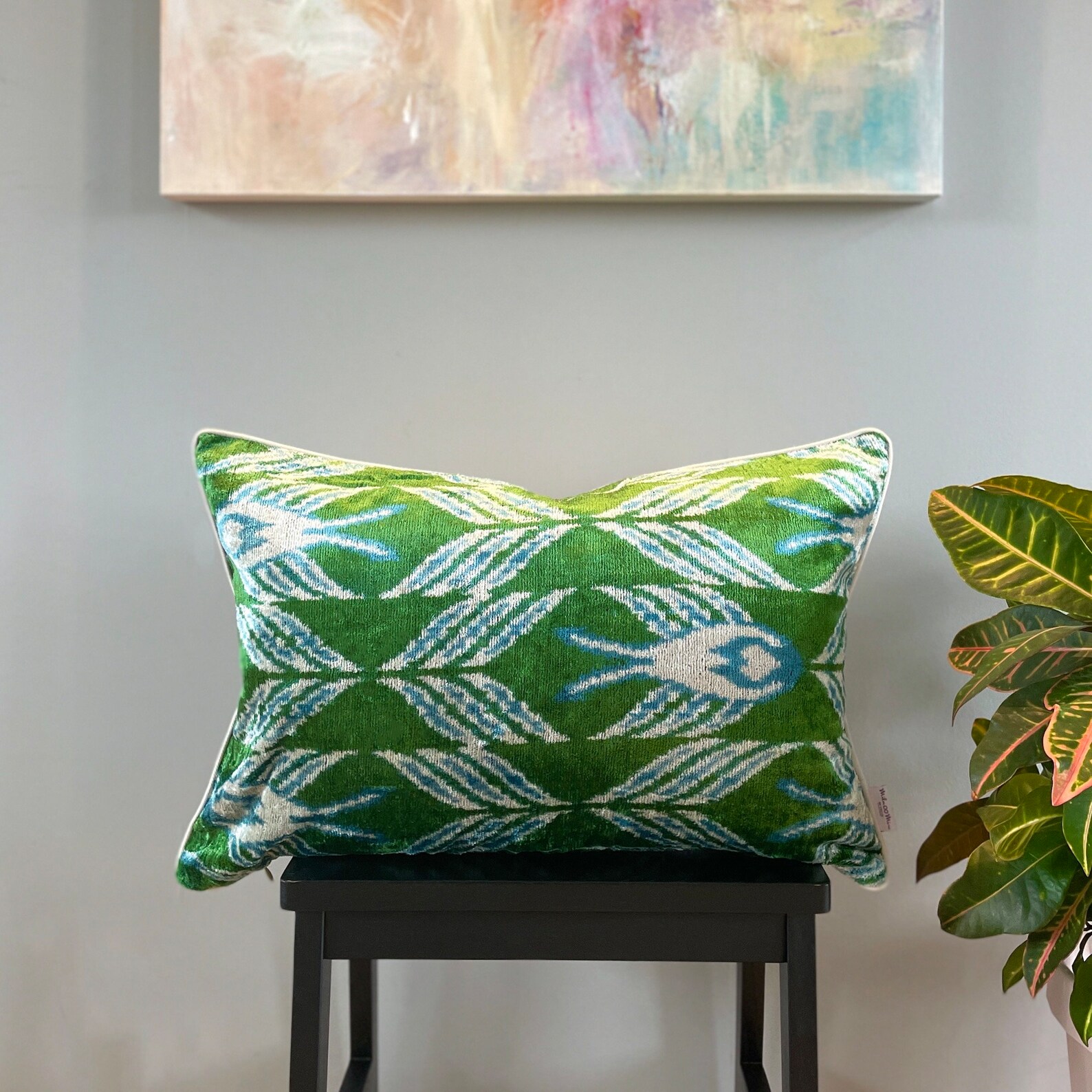 Velvet Ikat Cushion Green Planet Velvet Ikat Pillow Green Planet - Etsy