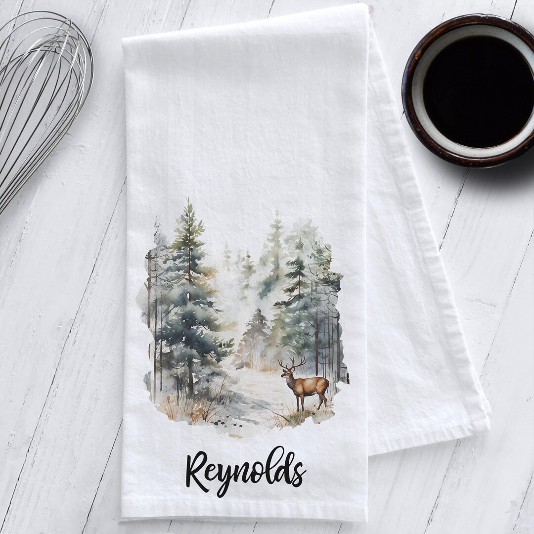 Personalized Woodland Deer Kitchen Tea Towel, Personalized Gift, Deer ...