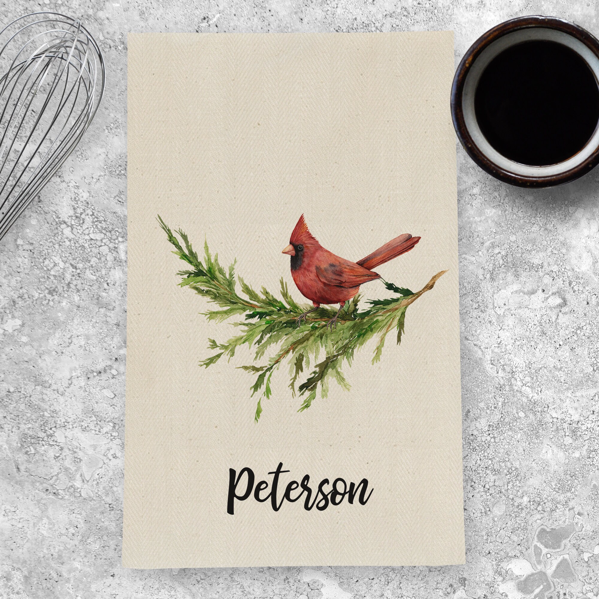 Personalized Cardinal on Branch Kitchen Tea Towel - Etsy