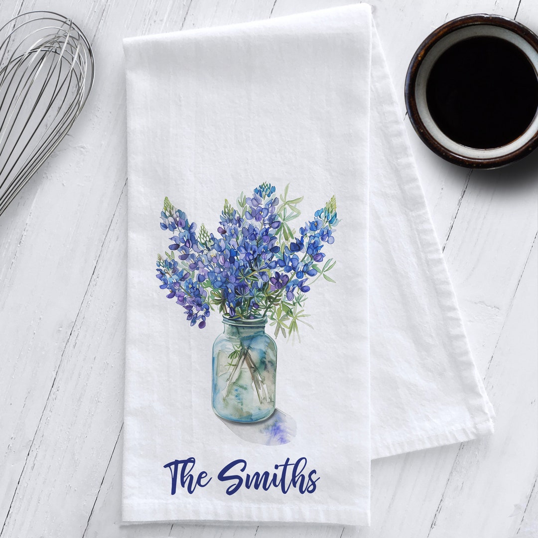 Personalized Bluebonnets Tea Towel, Personalized Gift, Bluebonnet ...
