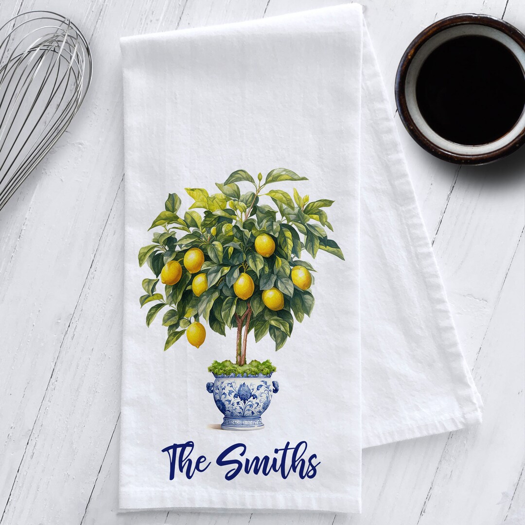 Personalized Lemon Tree Tea Towel,lemon Tea Towel,chinoiserie Tea Towel,lemon Flour Sack Towel ...