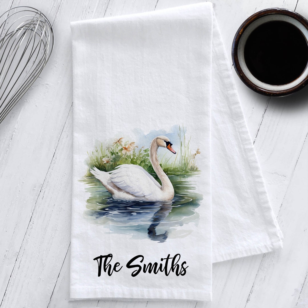 Personalized Swan Tea Towel, Swan Kitchen Towel, Swan Dish Towel ...