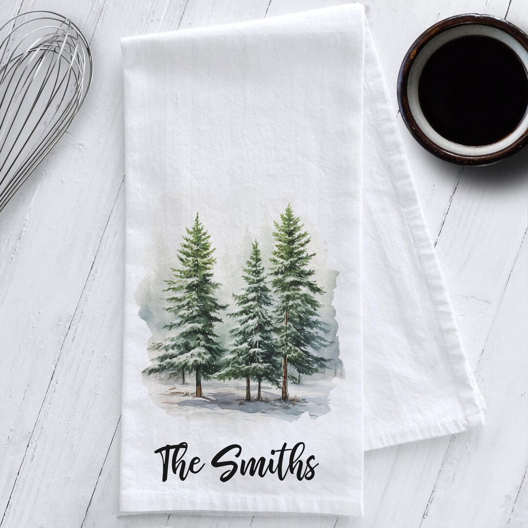 Personalized Pine Tree Kitchen Tea Towel, Christmas Tree Tea Towel ...