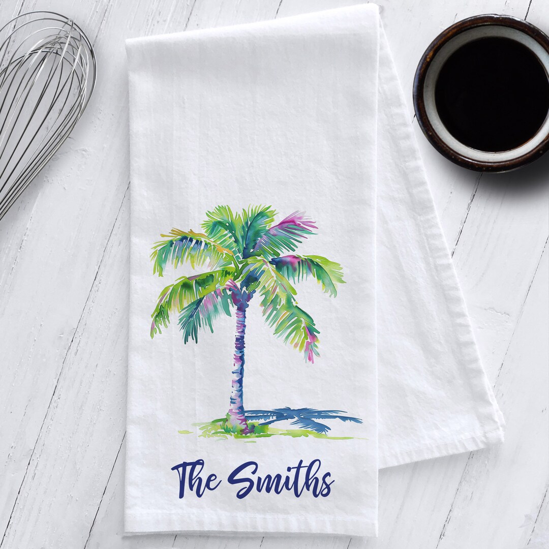 Personalized Preppy Palm Tree Tea Towel, Preppy Tea Towel, Preppy Palm ...