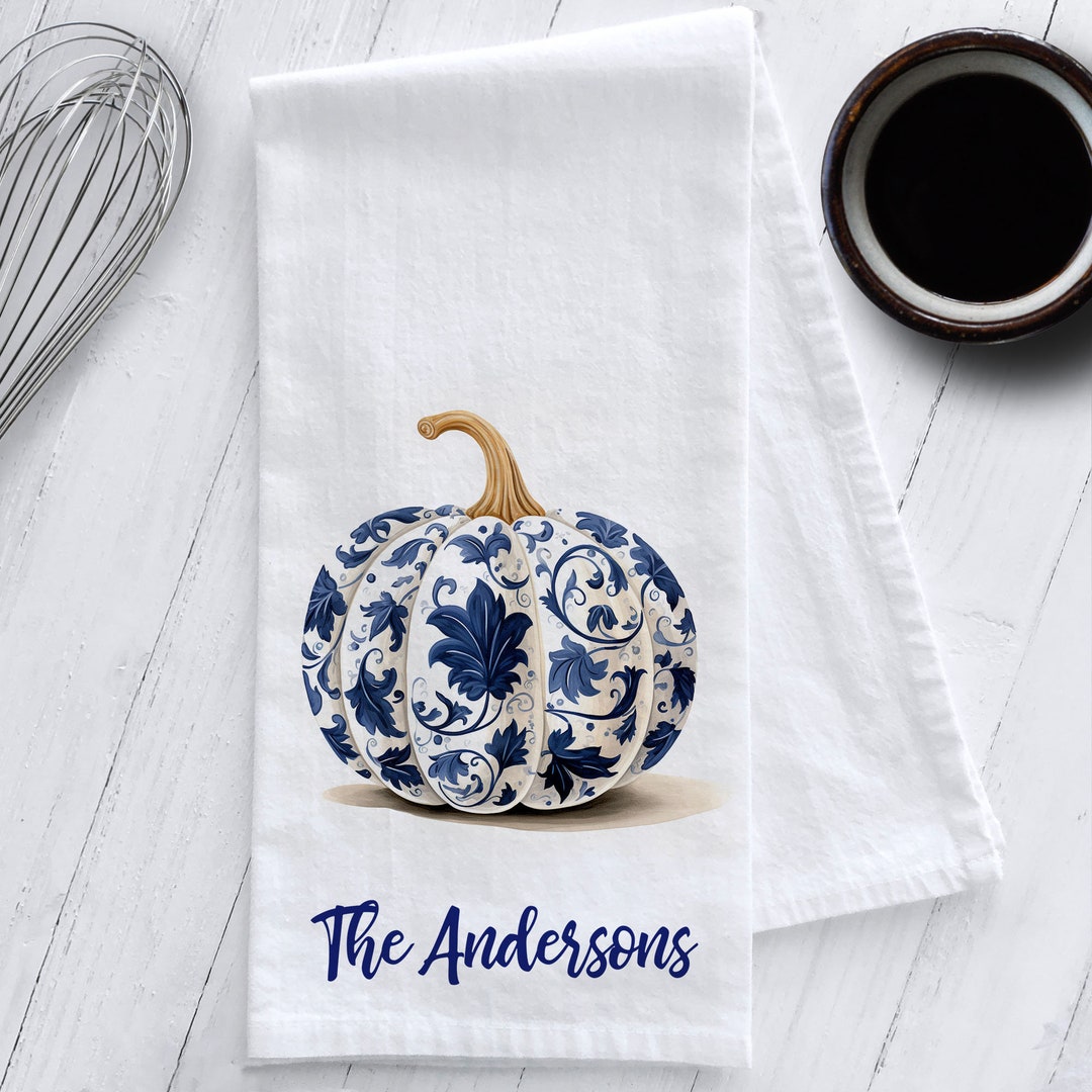 Personalized Chinoiserie Pumpkin Tea Towel, Chinoiserie Tea Towel ...
