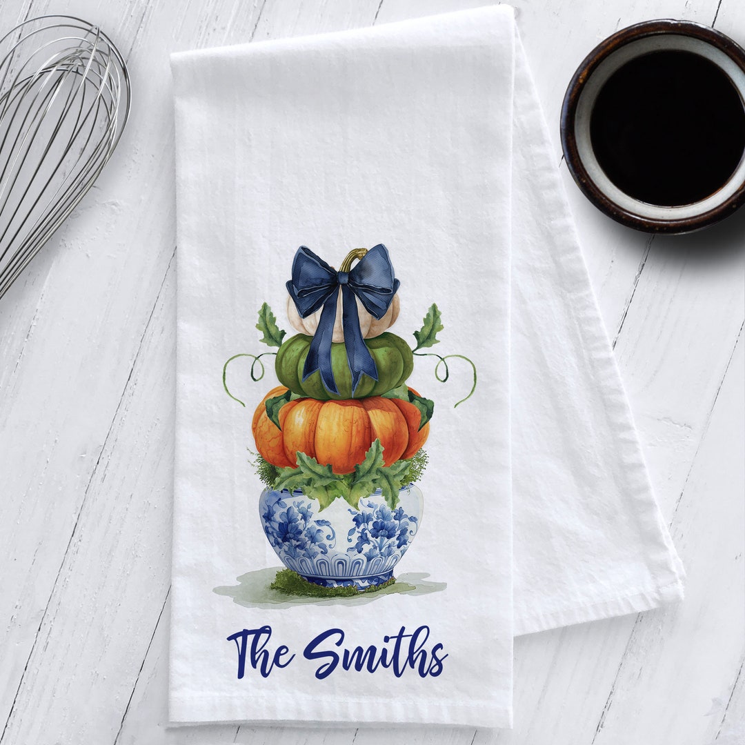 Personalized Chinoiserie Pumpkin Tea Towel, Chinoiserie Pumpkin ...
