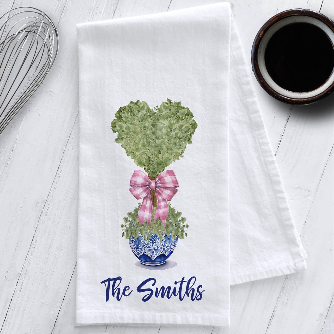 Personalized Heart Topiary Tea Towel, Mother's Day Tea Towel ...