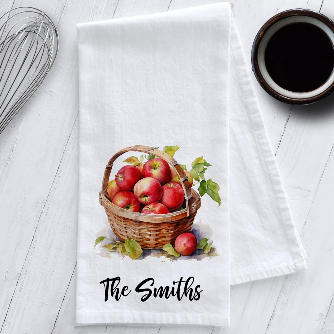 Personalized Apple Design Kitchen Tea Towel, Personalized Gift, Apple ...