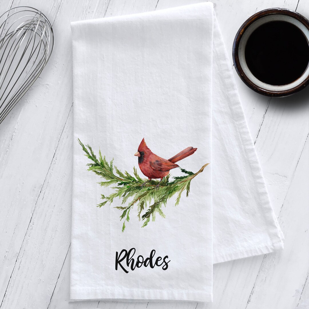 Personalized Cardinal on Branch Kitchen Tea Towel, Personalized Gift ...